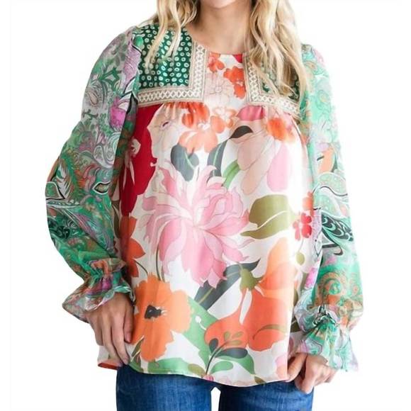 JODIFL | Tops | New Jodifl Mixed Print Chiffon Blouse With Embroidery ...